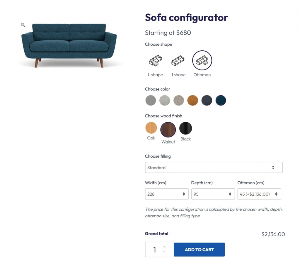 How to build a sofa configurator in WooCommerce