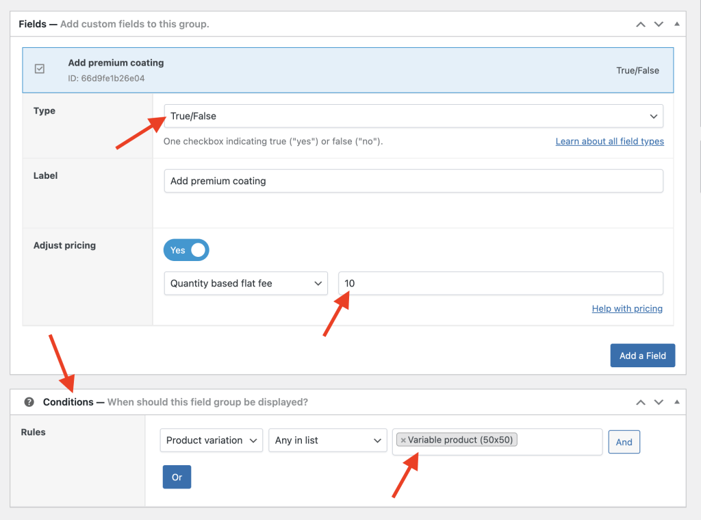 Add different input fields or prices to specific variations - Wombat Plugins